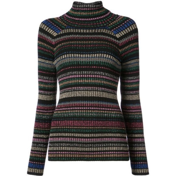 Milly | Sweaters | Milly Metallic Stripe Turtleneck Sweater Ribbed ...